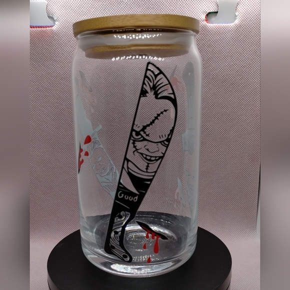 Dining | Slasher Killers Glass Cup With Bamboo Lid And Glass Straw New ...